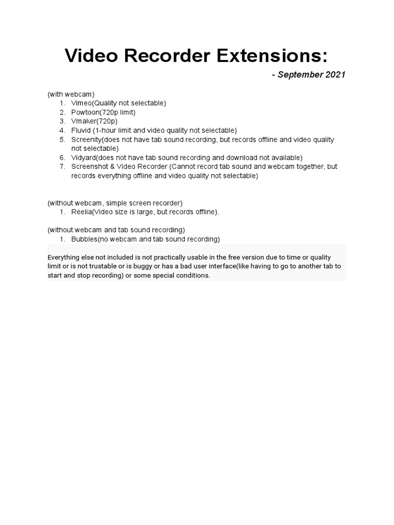 Free Video Recorder Extensions | PDF