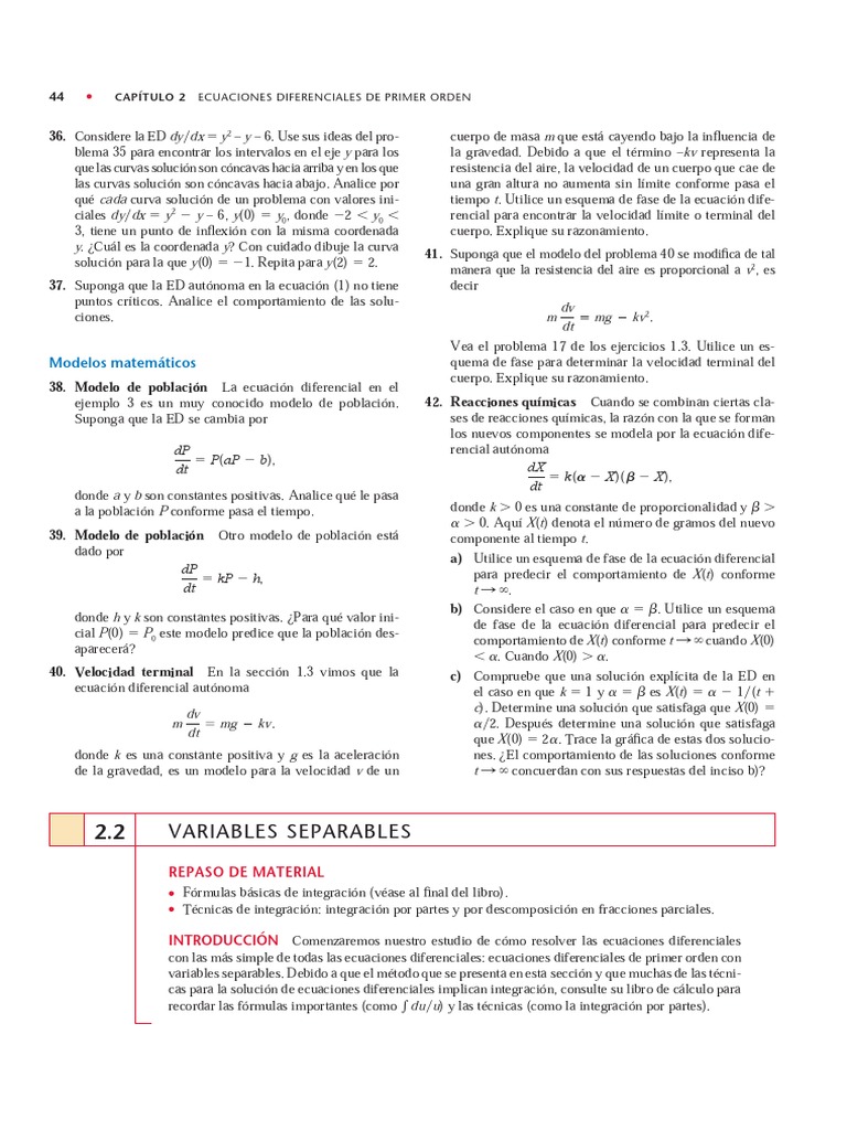 Variables Separables - Zill | PDF | Ecuaciones | Integral
