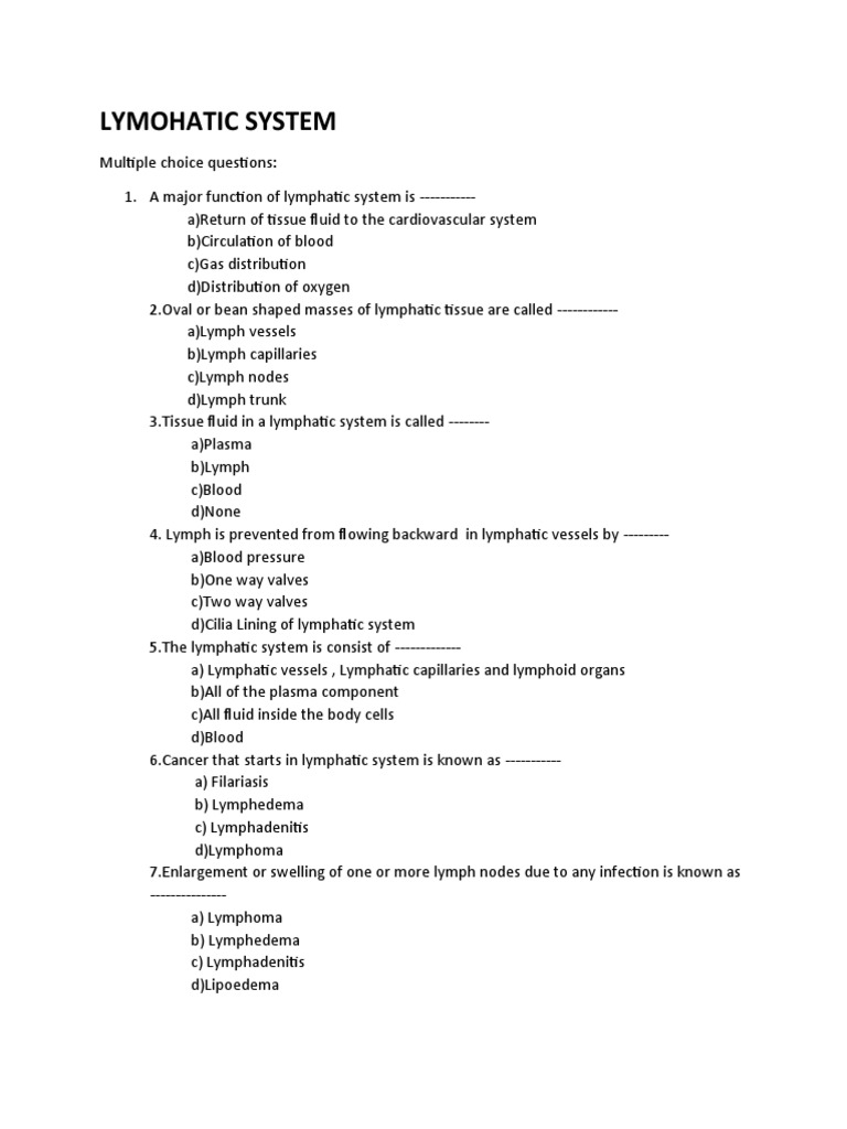 Lymphatic System MCQs | PDF | Lymphatic System | Immune System