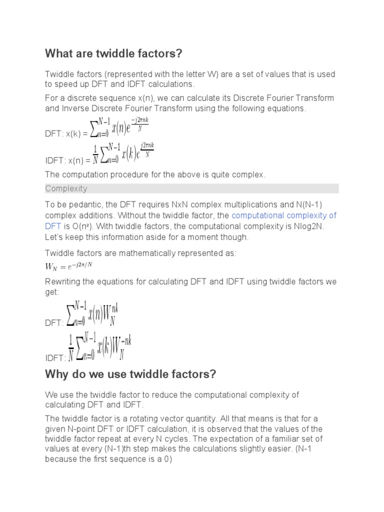 What Are Twiddle Factors | PDF | Discrete Fourier Transform | Matrix ...