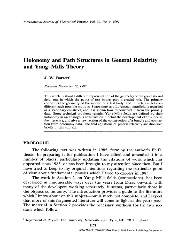 Holonomy and Path Structures in Gravity | PDF | Differentiable Manifold ...