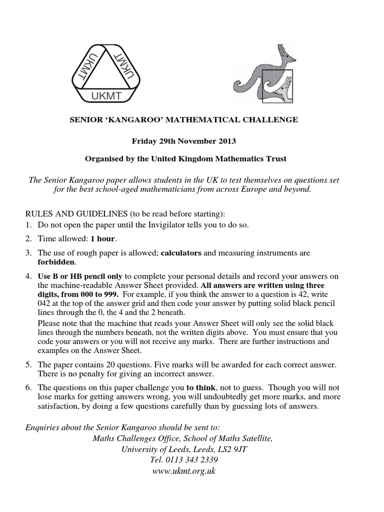 UKMT - SK - Senior Kangaroo Mathematical Challenge 2013 - Questions ...