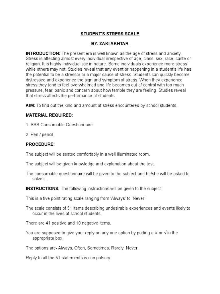 Measuring Student Stress: An Analysis of the Student Stress Scale ...