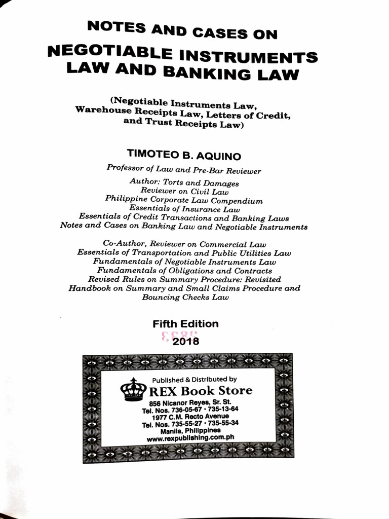 Negotiable Instruments by Aquino 2018 Edition Table of Contents | PDF