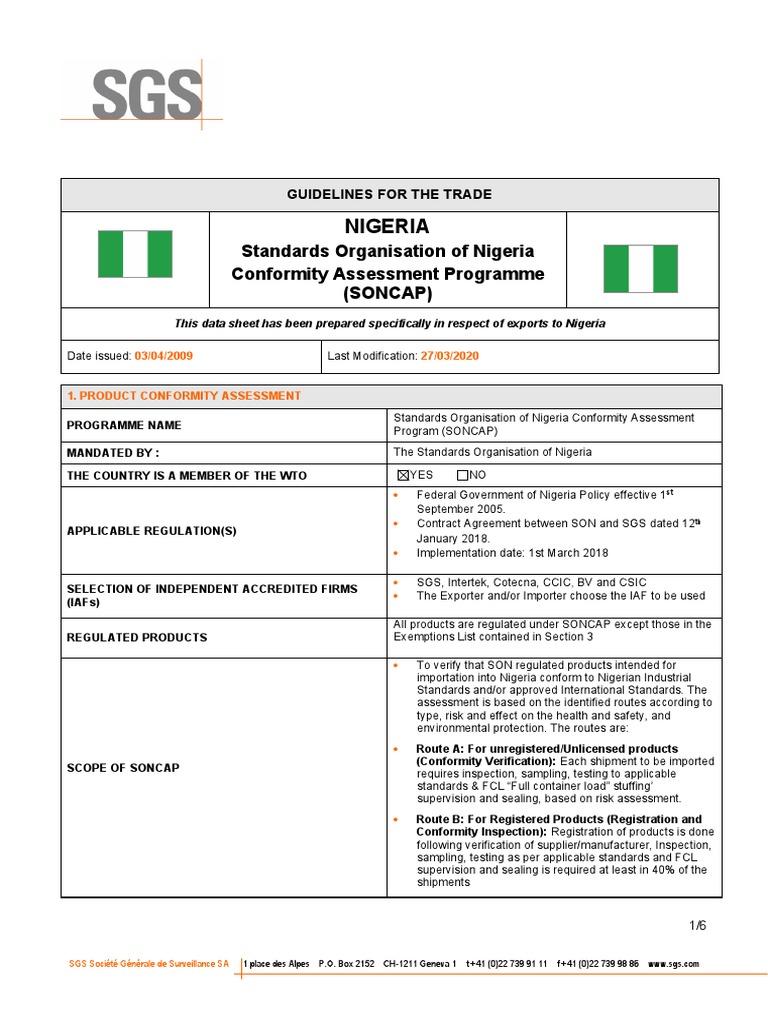 Sgs Pca Nigeria Datasheet A4 en v21 | PDF | Verification And Validation | Ac Power Plugs And Sockets