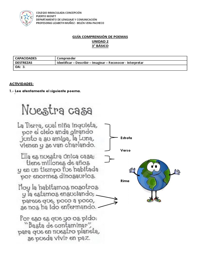 Guía de Comprensión de Poemas 3° Básico | PDF | Artes del Lenguaje y ...
