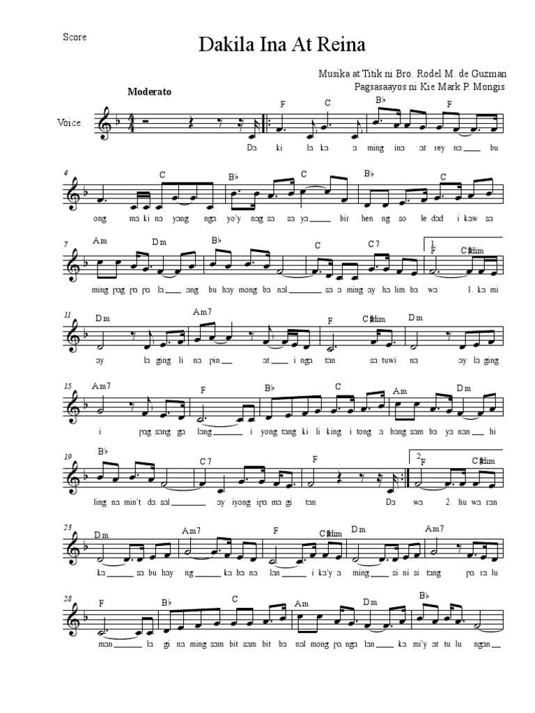 Dakilang Ina at Reina Lead Sheet | PDF