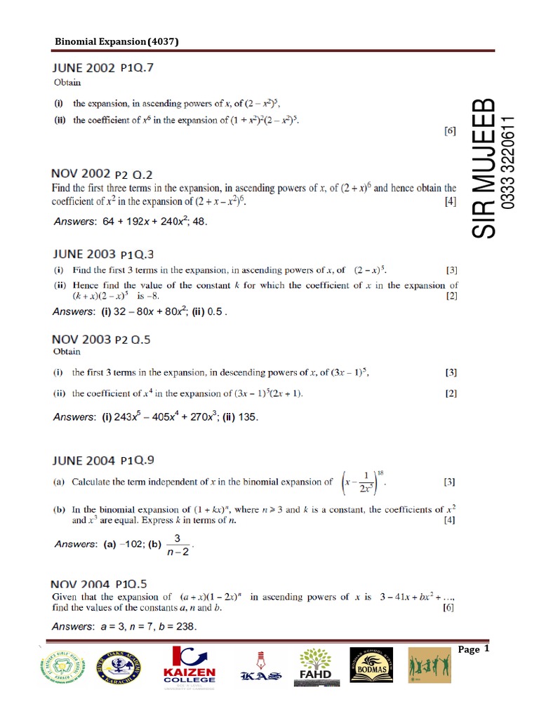 Binomial Expansion Practice Problems | PDF | Algorithms | Computational ...
