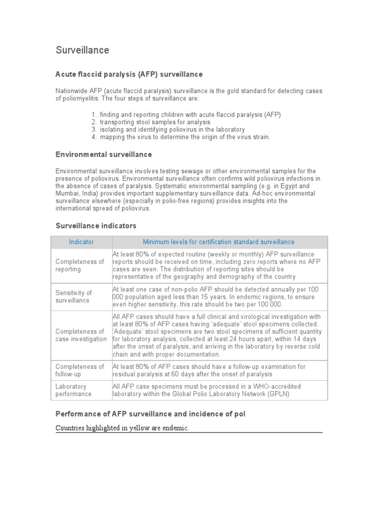 Surveillance: Acute Flaccid Paralysis (AFP) Surveillance | PDF ...