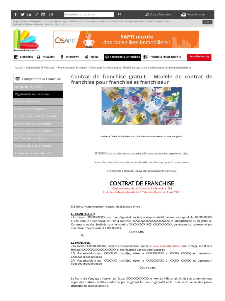 Modèle de contrat de franchise gratuit | PDF | Franchise (réseau ...