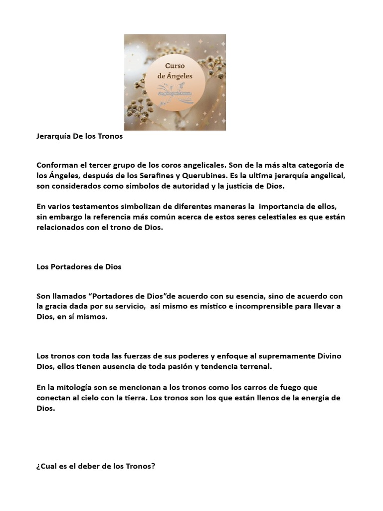 Los Tronos, Ángeles de la Jerarquía Más Alta | PDF | Dios | Oración
