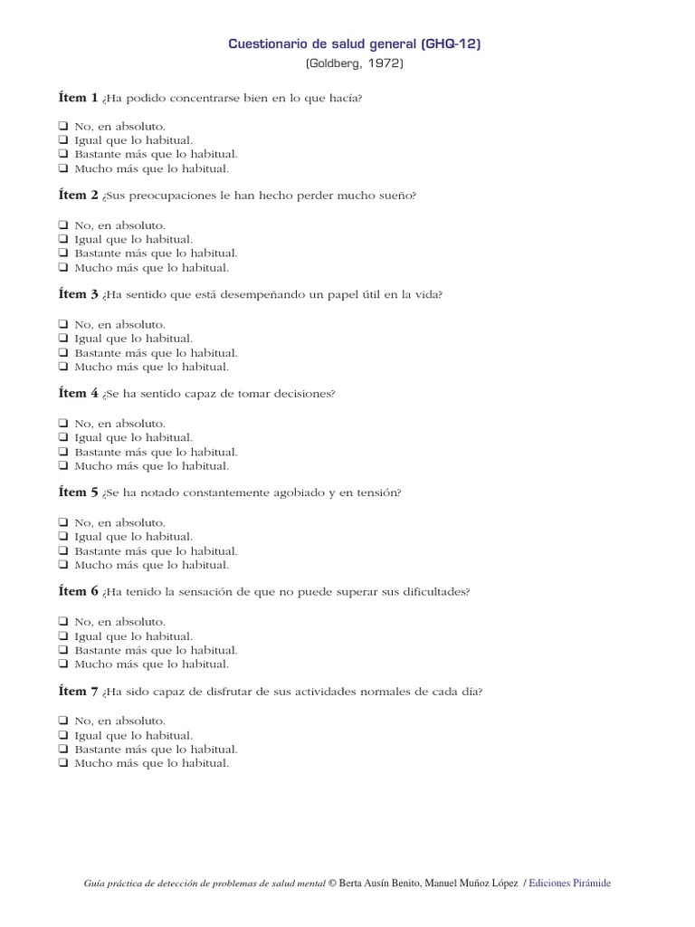 Cuestionario de Salud General (GHQ-12) | PDF | Conceptos psicologicos ...