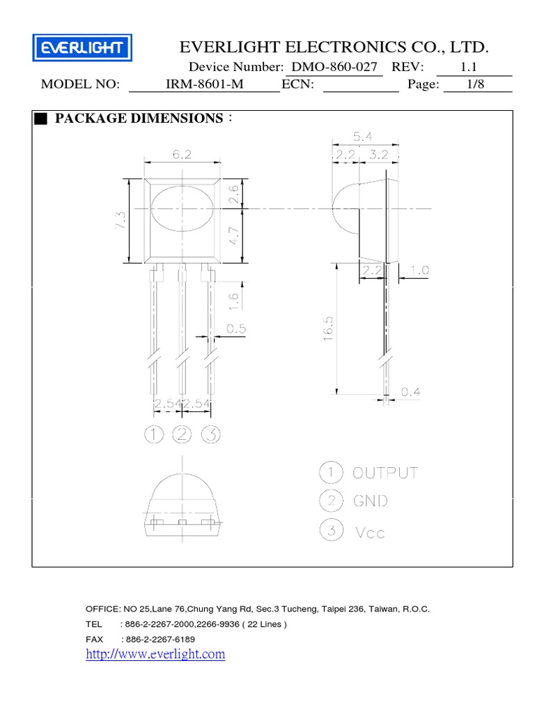 Everlight IRM 8601 M Datasheet | PDF | Transmitter | Remote Control