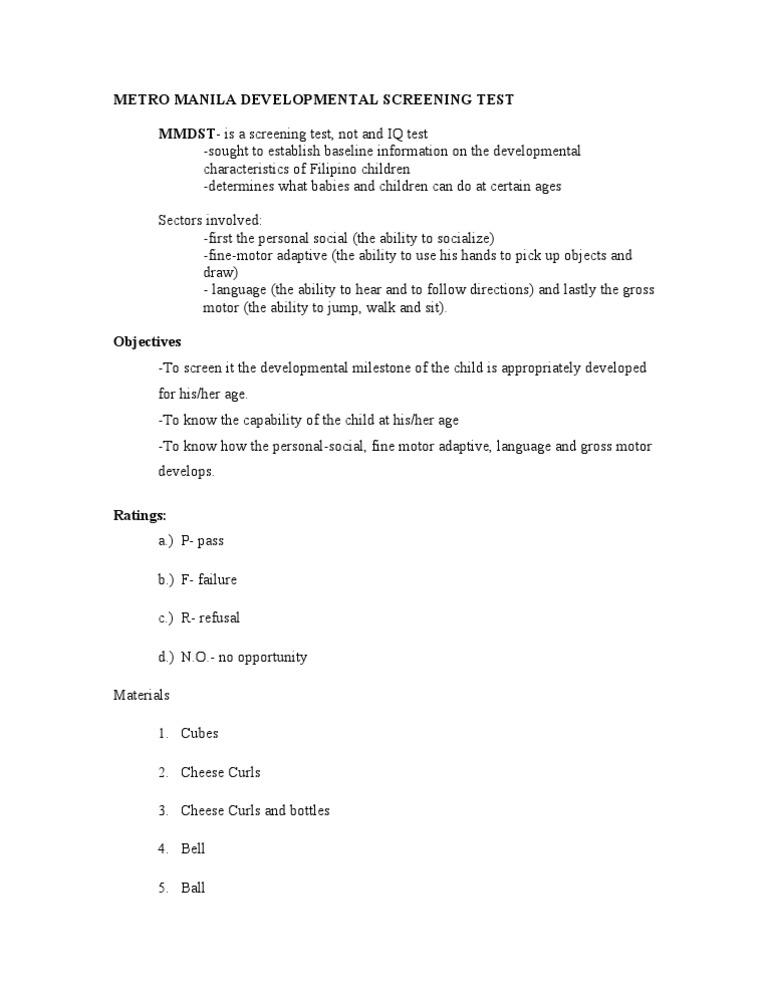 Metro Manila Developmental Screening Test | PDF