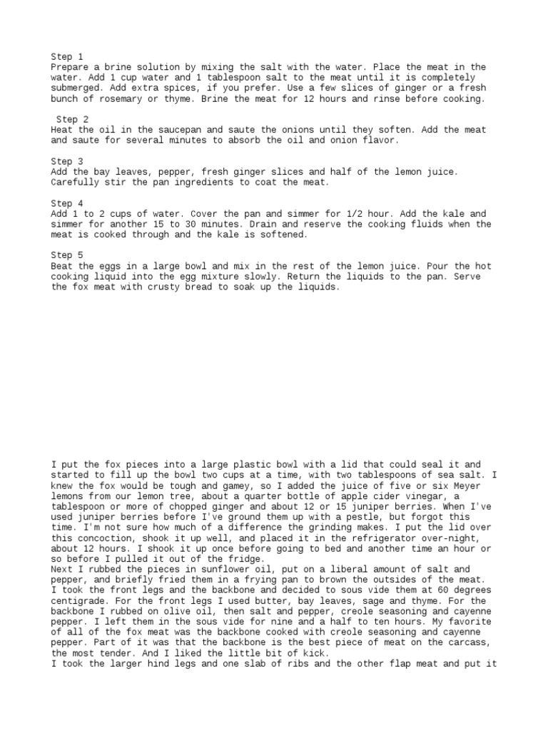 Fox Meat Recipes | PDF | Cooking | Ginger