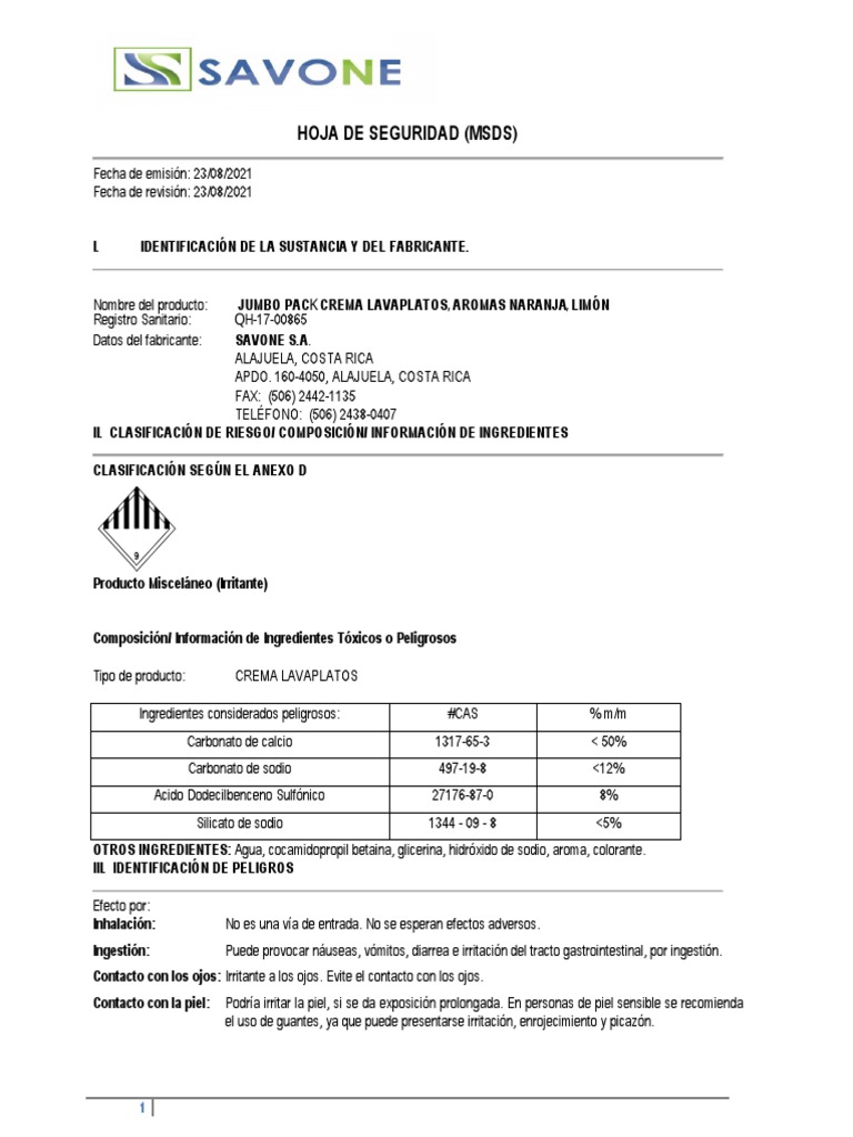 MSDS CRM LVPLTS QH-17-00865 | PDF | Agua | Vertedero