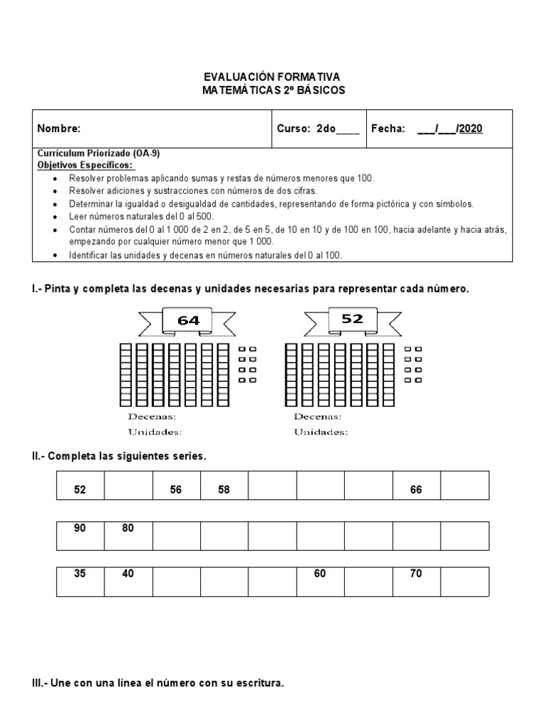 Evaluacion Formativa Matematicas 2° Basico 1 | PDF