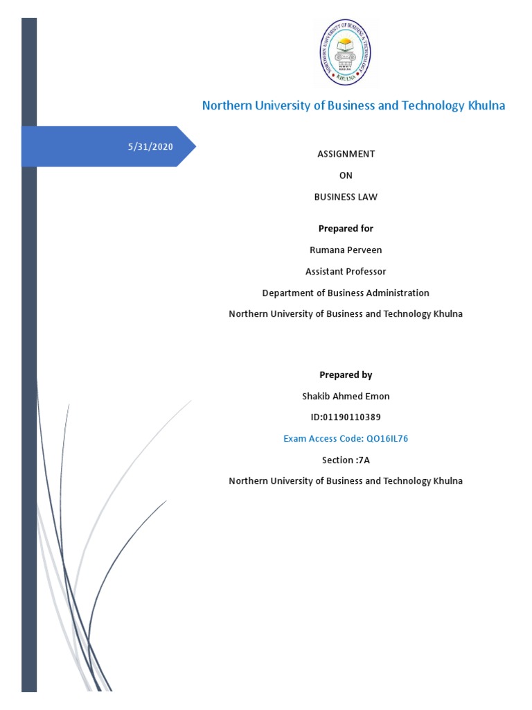Northern University Business Law Assignment | PDF