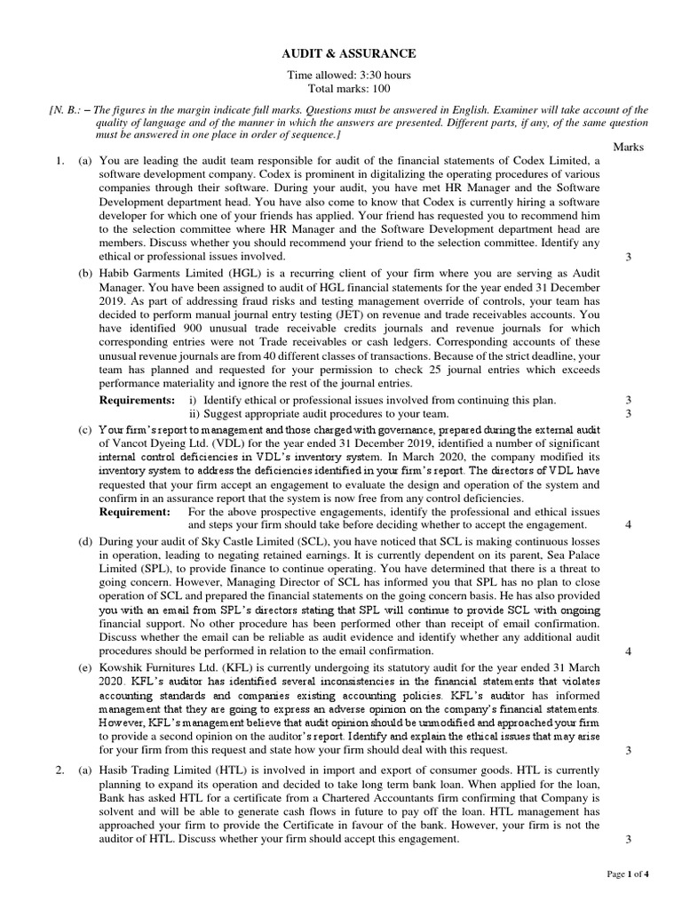 Audit & Assurance - Ethical Issues and Procedures | PDF | Audit | Going ...