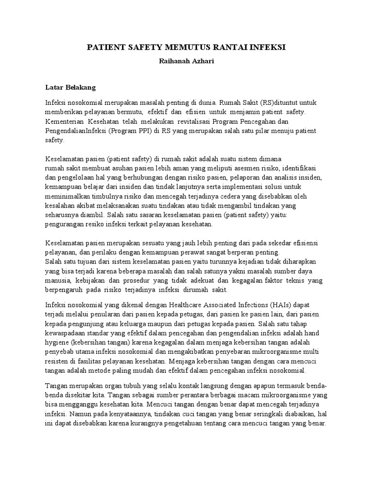 Patient Safety Memutus Rantai Infeksi | PDF