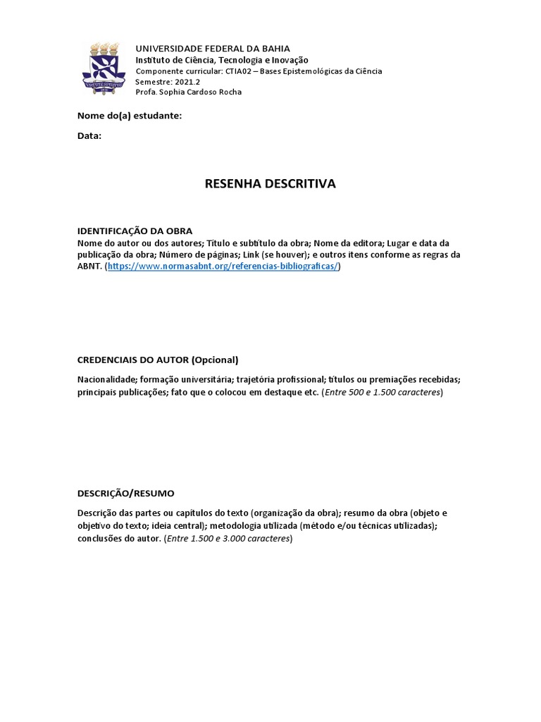 Resenha Acadêmica Descritiva – Formatação de resenha ABNT: 5 passos de ...