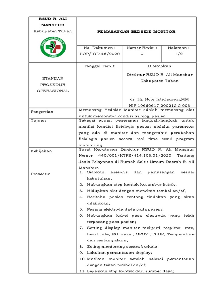 Sop - Igd.46 Pemasangan Bedside Monitor | PDF | Sains & Matematika