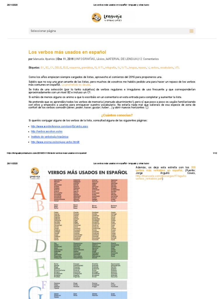 Verbos Comunes en Español: Lista Útil | PDF | Gramática | Comunicación ...