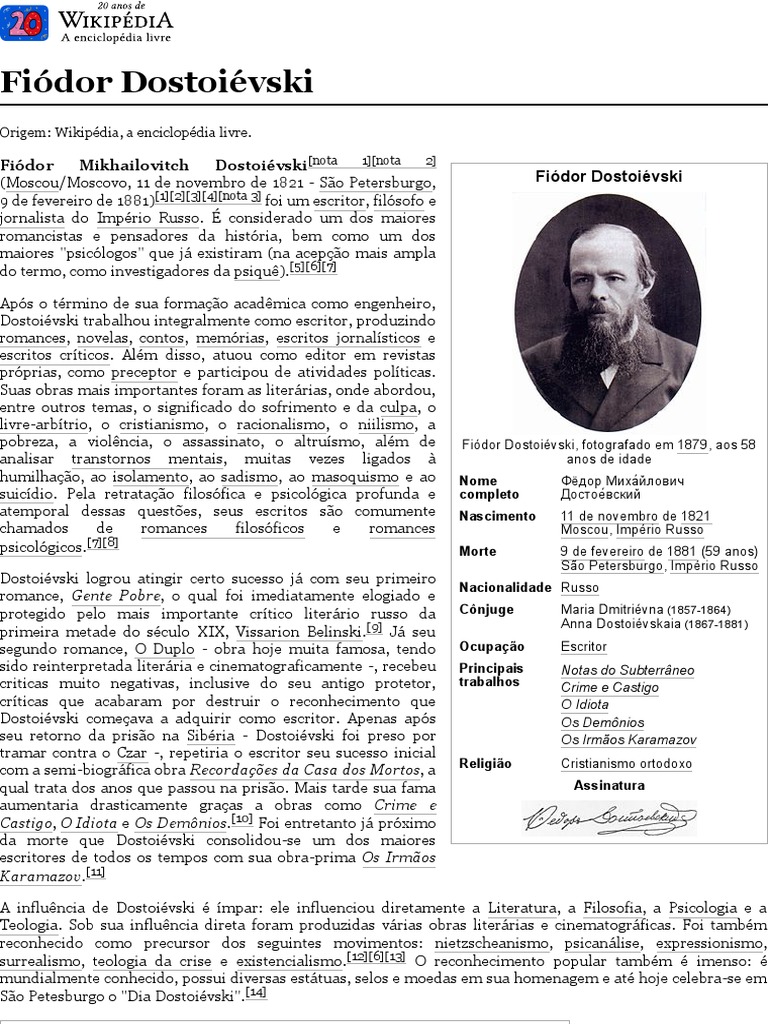 Fiódor Dostoiévski: Vida e Obras Principais | PDF | História | Clássicos