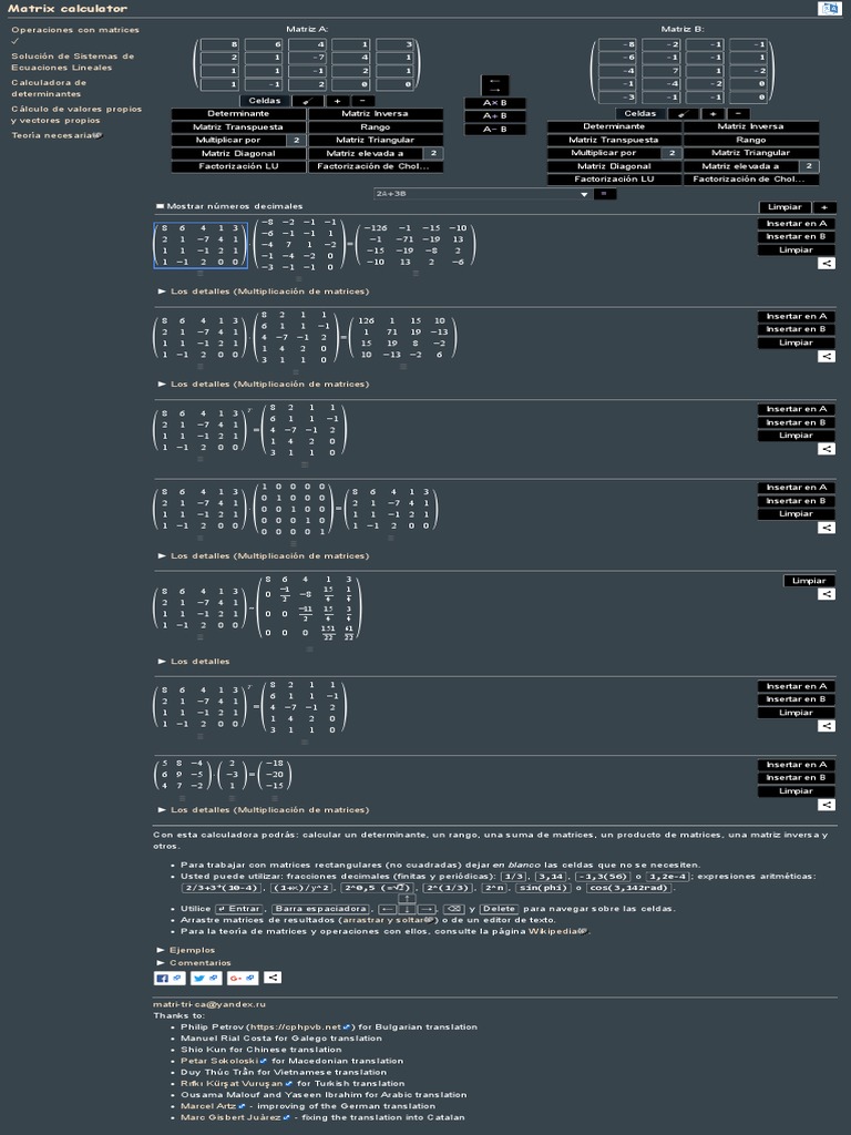 Calculadora de Matrices | PDF | Matriz (Matemáticas) | Determinante
