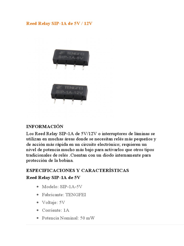 Relés Reed SIP-1A: Compactos y Rápidos | PDF