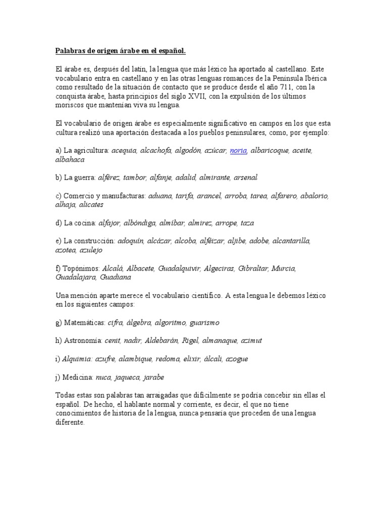 Palabras de Origen Árabe en El Español | PDF