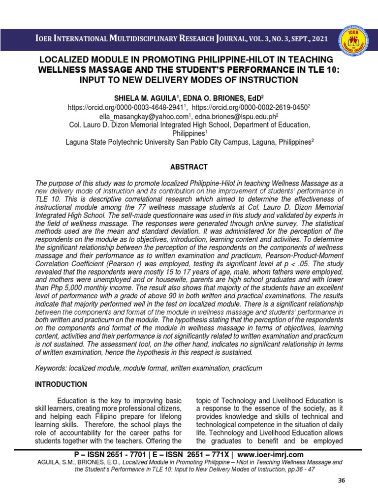 Localized Module in Promoting Philippine-Hilot in Teaching Wellness ...