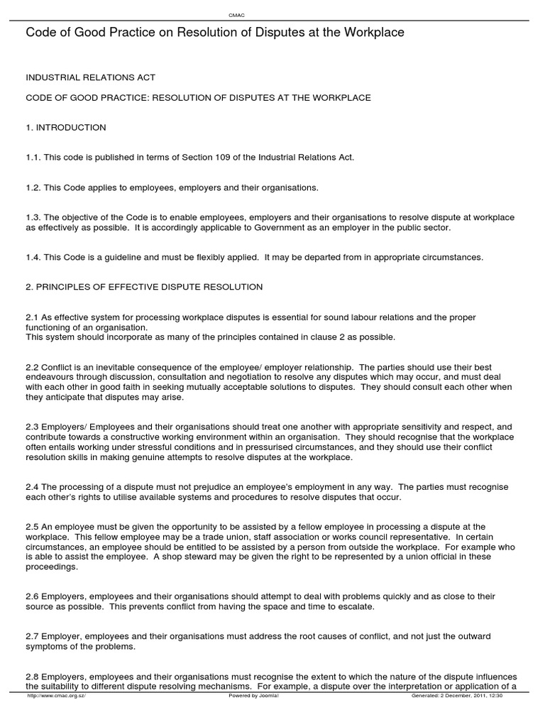 Code of Good Practice - 001 | PDF | Employment | Arbitration