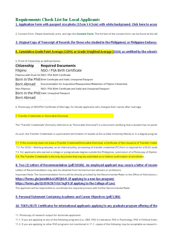 Local Applicant Requirements Checklist | PDF | Strategic Management ...