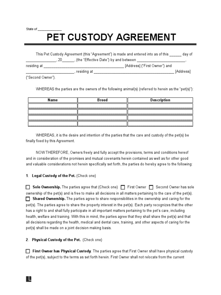 Pet Custody Agreement: State of | PDF | Pet | Justice