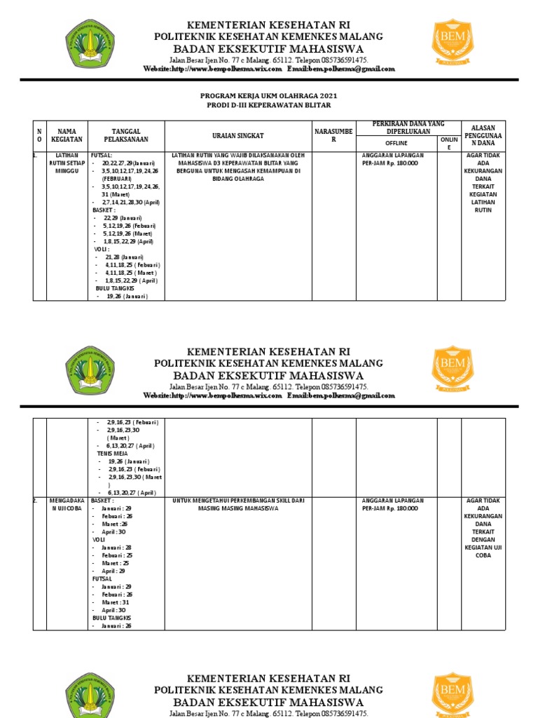 Format Proker Ukm Olahraga 2021 | PDF