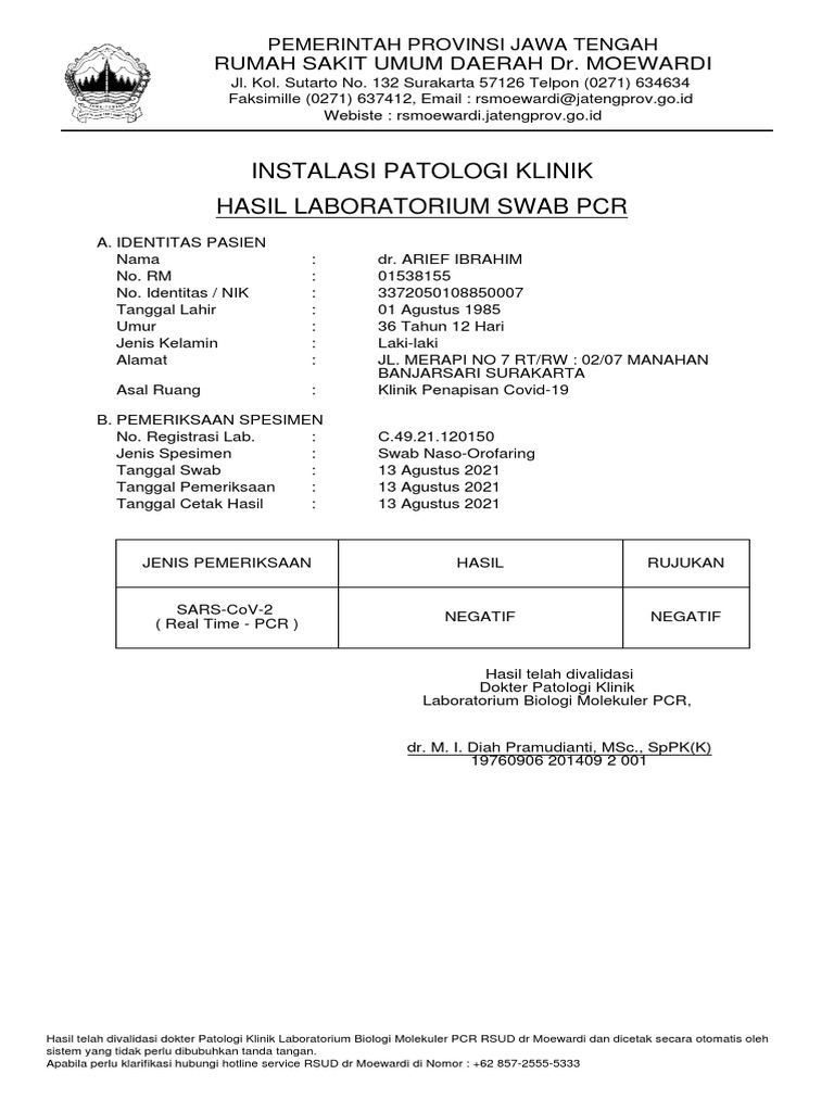 Hasil Pemeriksaan PCR | PDF