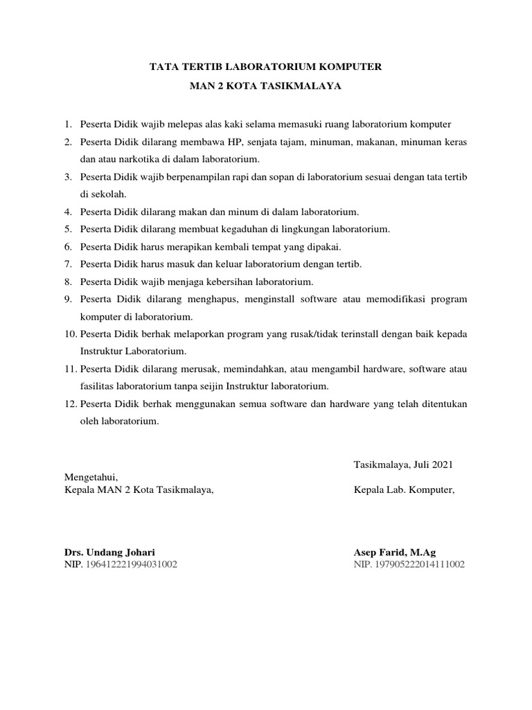 Tata Tertib Laboratorium Komputer | PDF