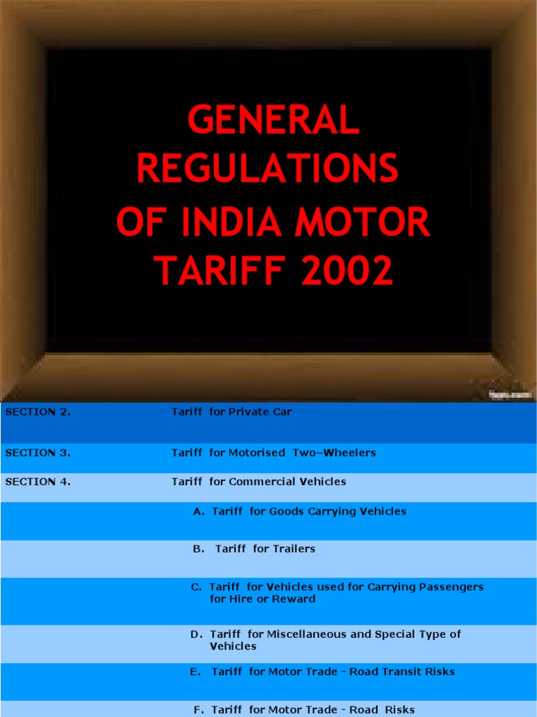 General Regulations of India Motor TARIFF 2002 | PDF | Insurance | Vehicles