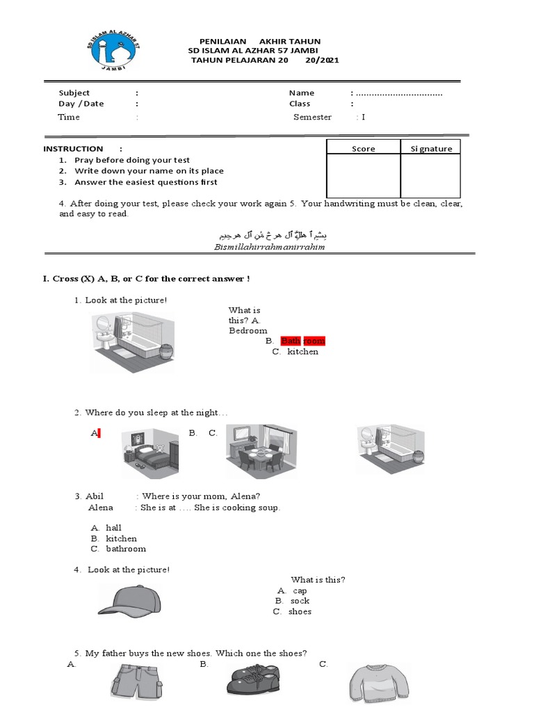 Soal Kelas 1 | PDF | Clothing | Softlines (Retail)