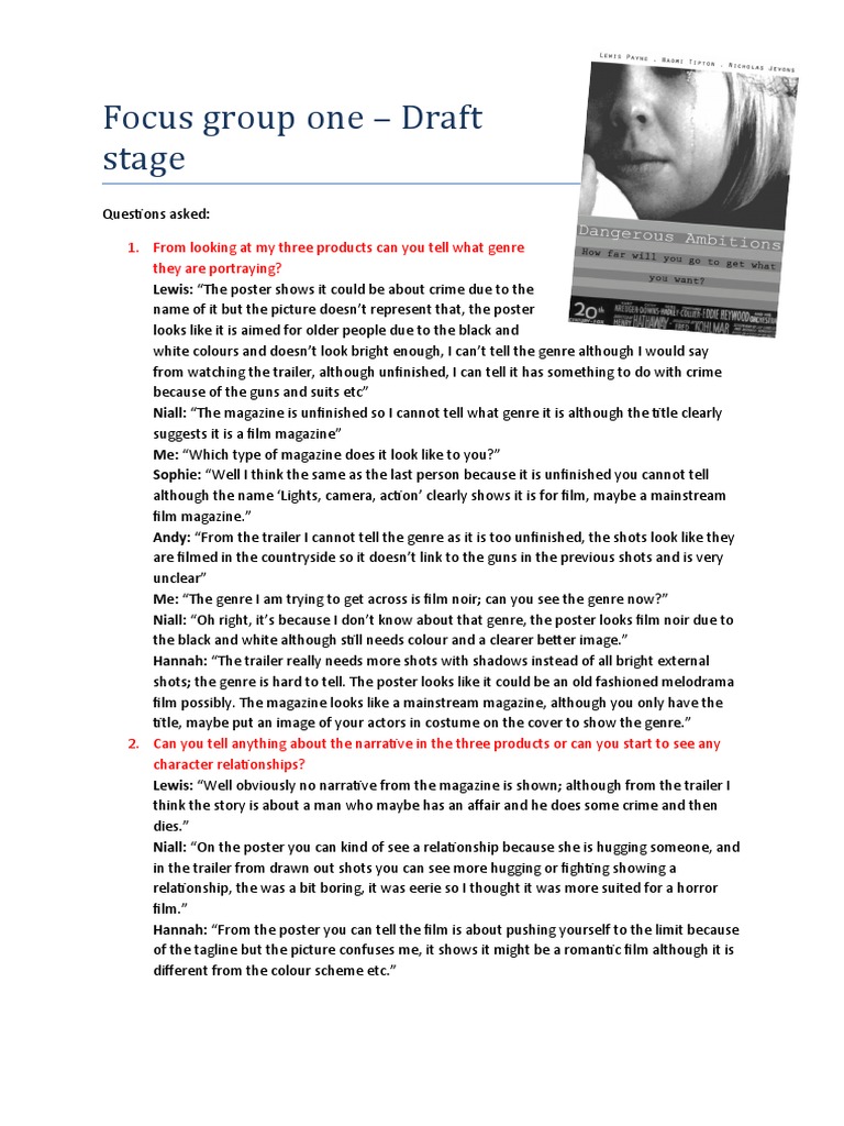 Focus Group One | PDF