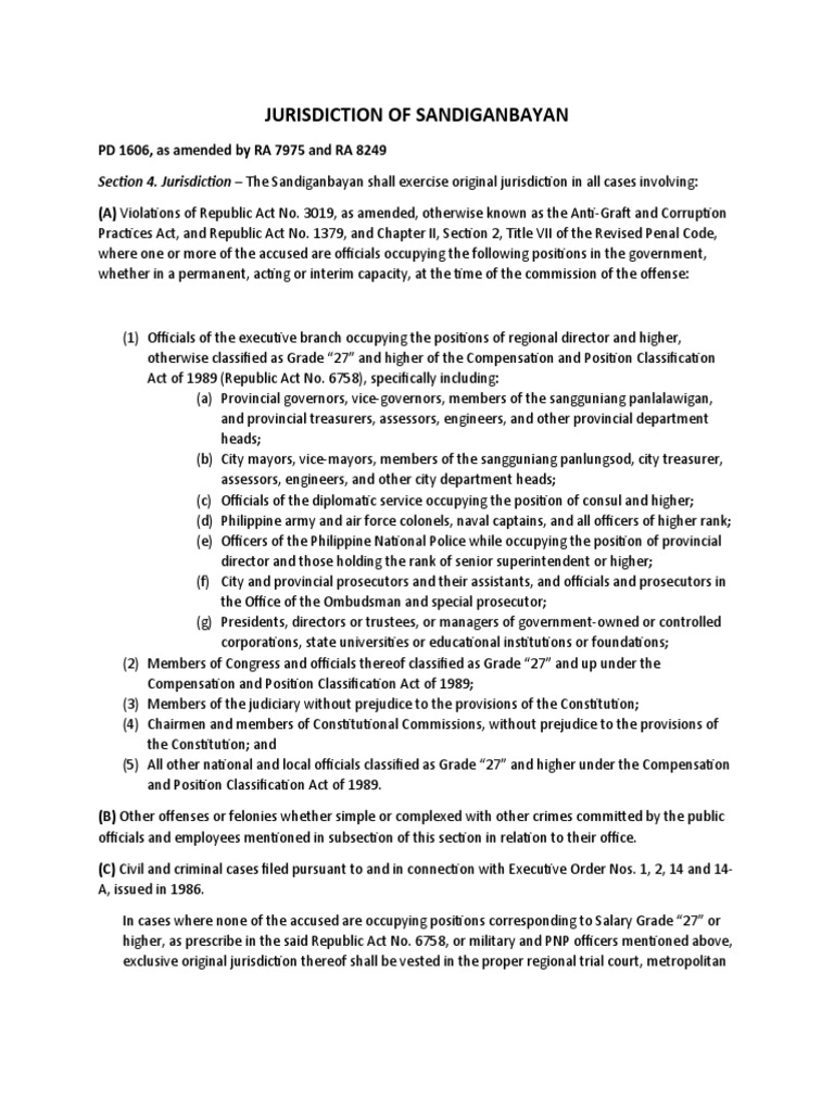 Jurisdiction of Sandiganbayan | PDF | Jurisdiction | Common Law