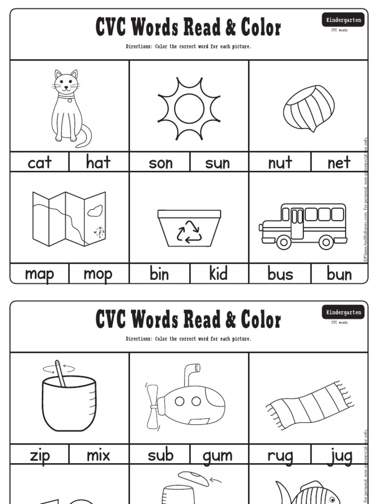 CVC Words Worksheet Kindergarten - Merged | PDF