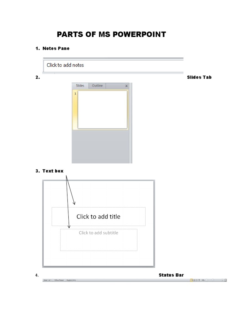 Parts of Ms Powerpoint: 1. Notes Pane | PDF