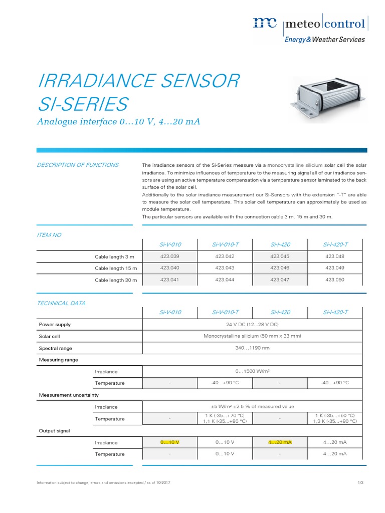 DB Irradiance Sensor Si-Series en 20171016 | PDF | Solar Cell ...