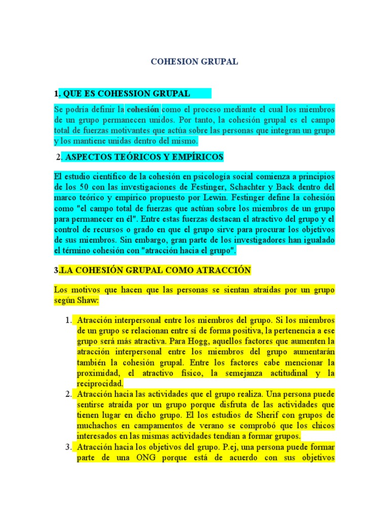 Cohesion Grupal | PDF | Psicología Social | La naturaleza humana