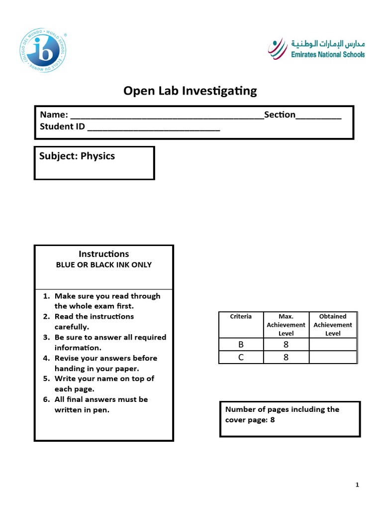 Open Lab Investigating: Subject: Physics | PDF | Scientific Method ...