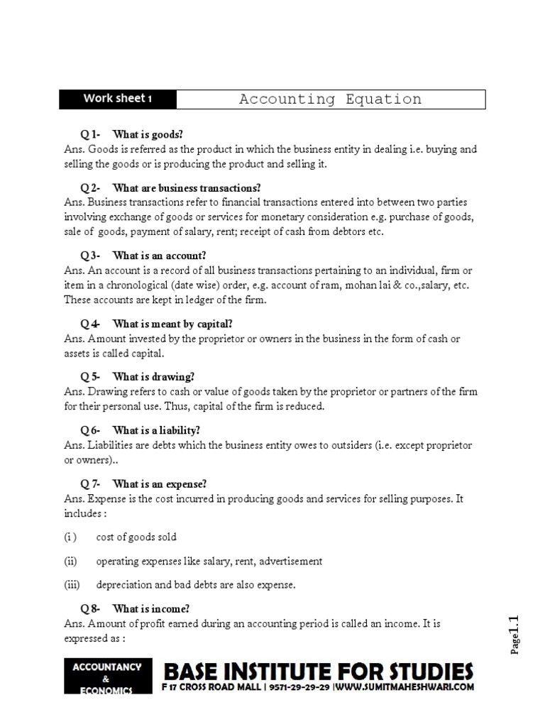 Workseet 1 Accountig Equation | PDF | Debits And Credits | Expense