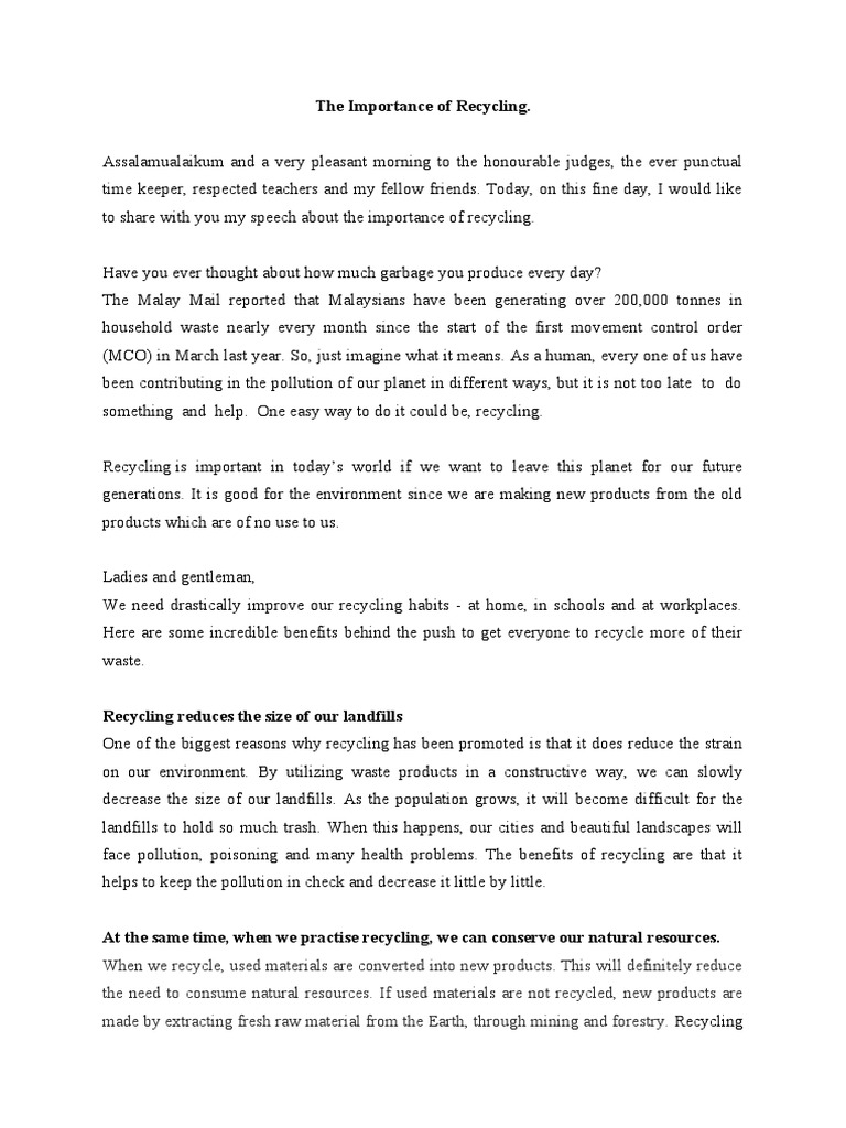Importance of Recycling for the Environment | PDF | Recycling | Paper