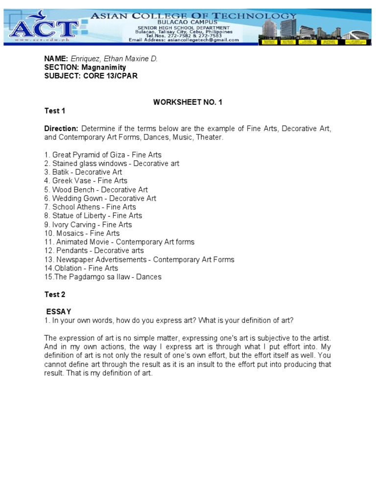 Ethan Enriquez - CPAR - Worksheet 1 | PDF